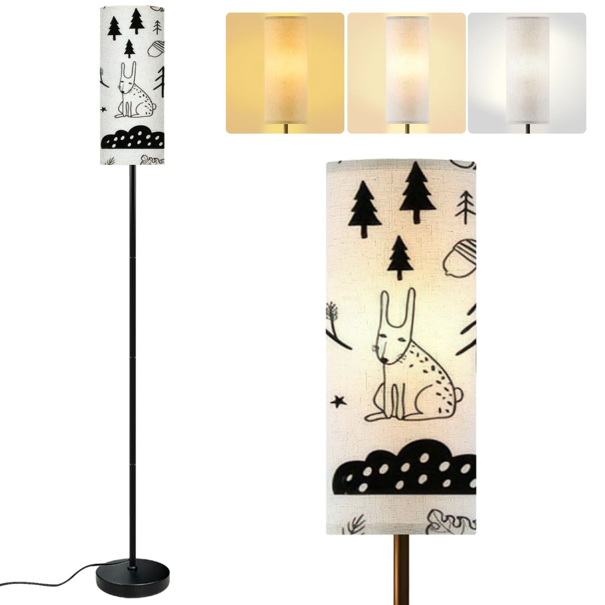 Modern Standing Floor Lamp Forest seamless Sketch style monochrome ...