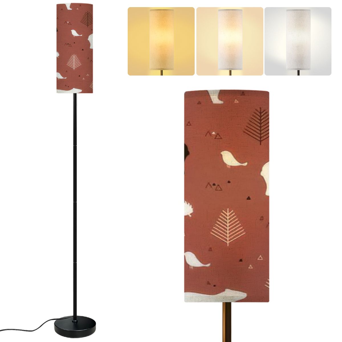 Modern Standing Floor Lamp Forest seamless animals trees Dimmable Metal ...