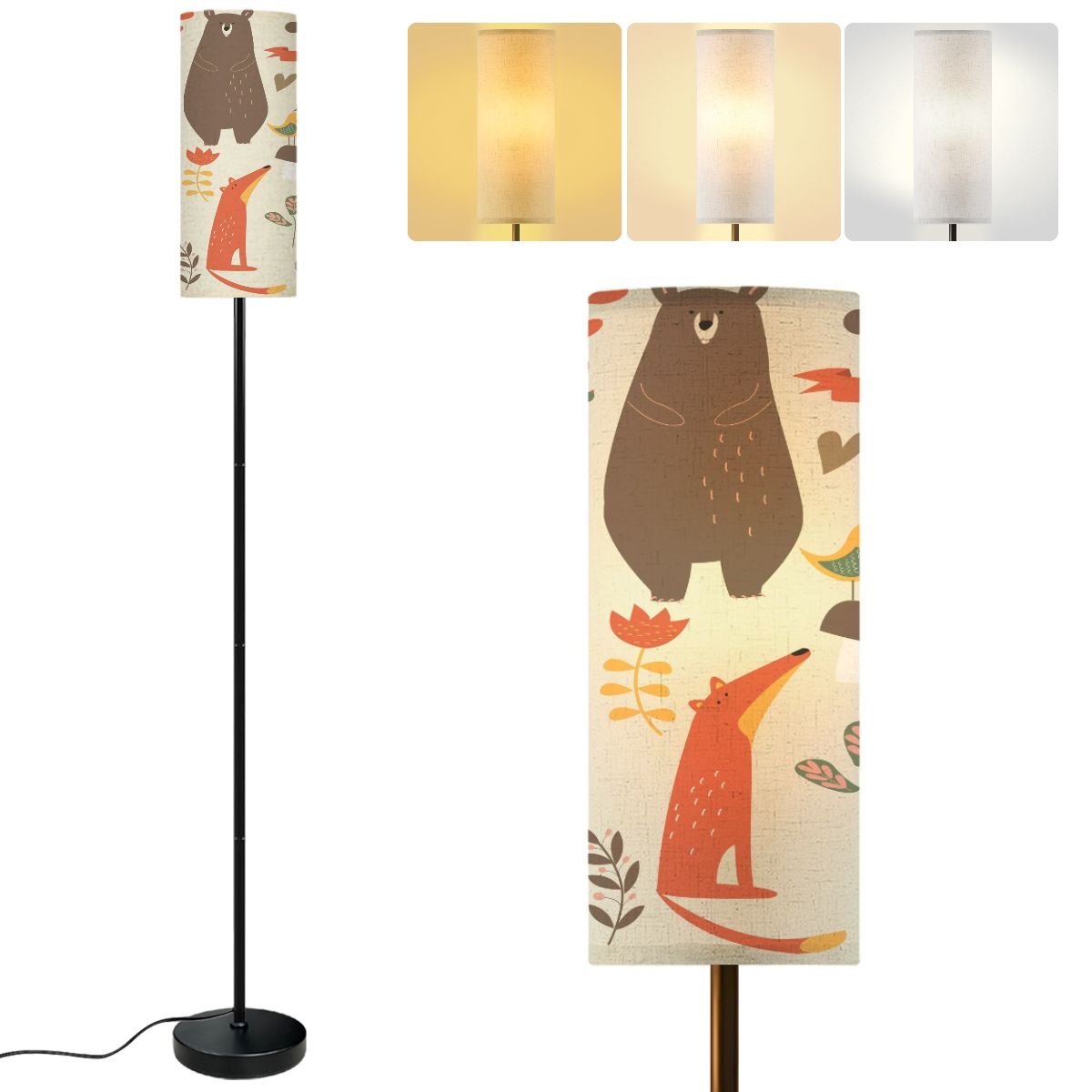 Modern Standing Floor Lamp Forest set cute animals mushrooms birds ...