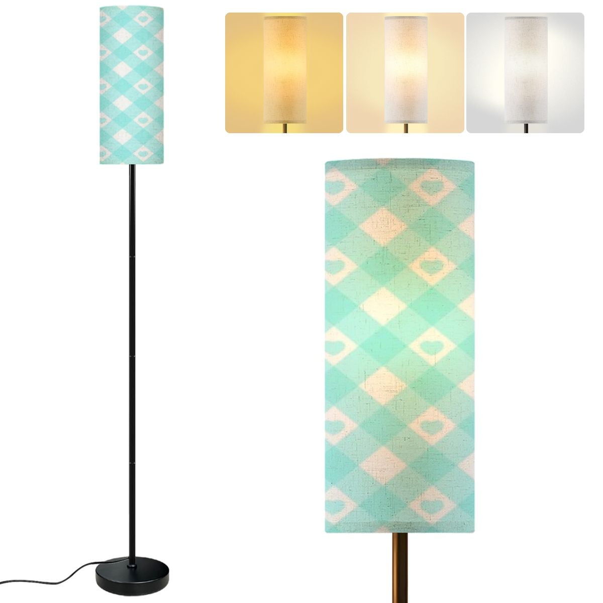 Modern Standing Floor Lamp Gingham heart diagonal seamless blue pastel ...