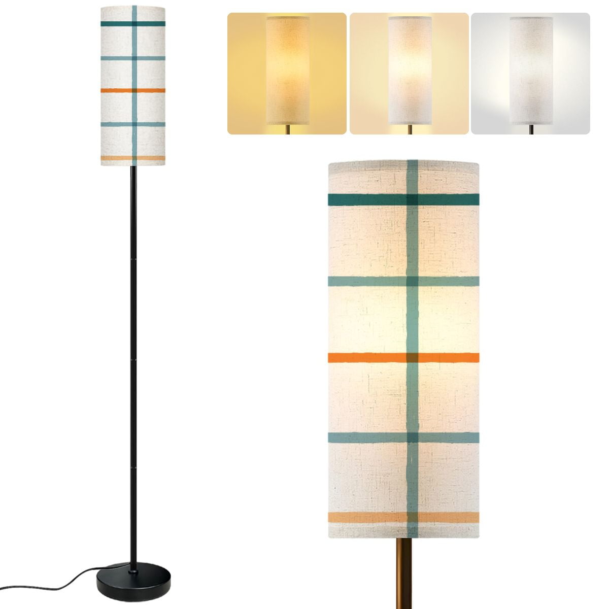 Modern Standing Floor Lamp Gingham seamless pattern watercolor strokes ...