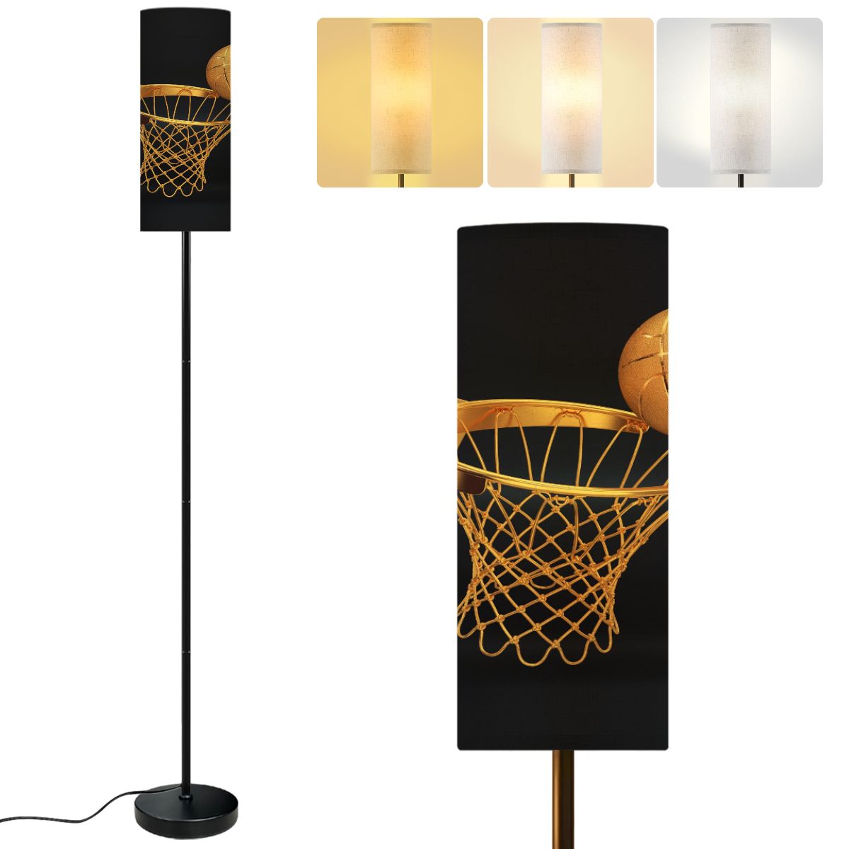 Modern Standing Floor Lamp Gold basketball rim ball floating black 3d ...