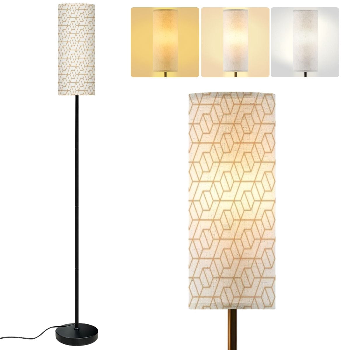 Modern Standing Floor Lamp Golden Geometric Hexagon White Abstract ...