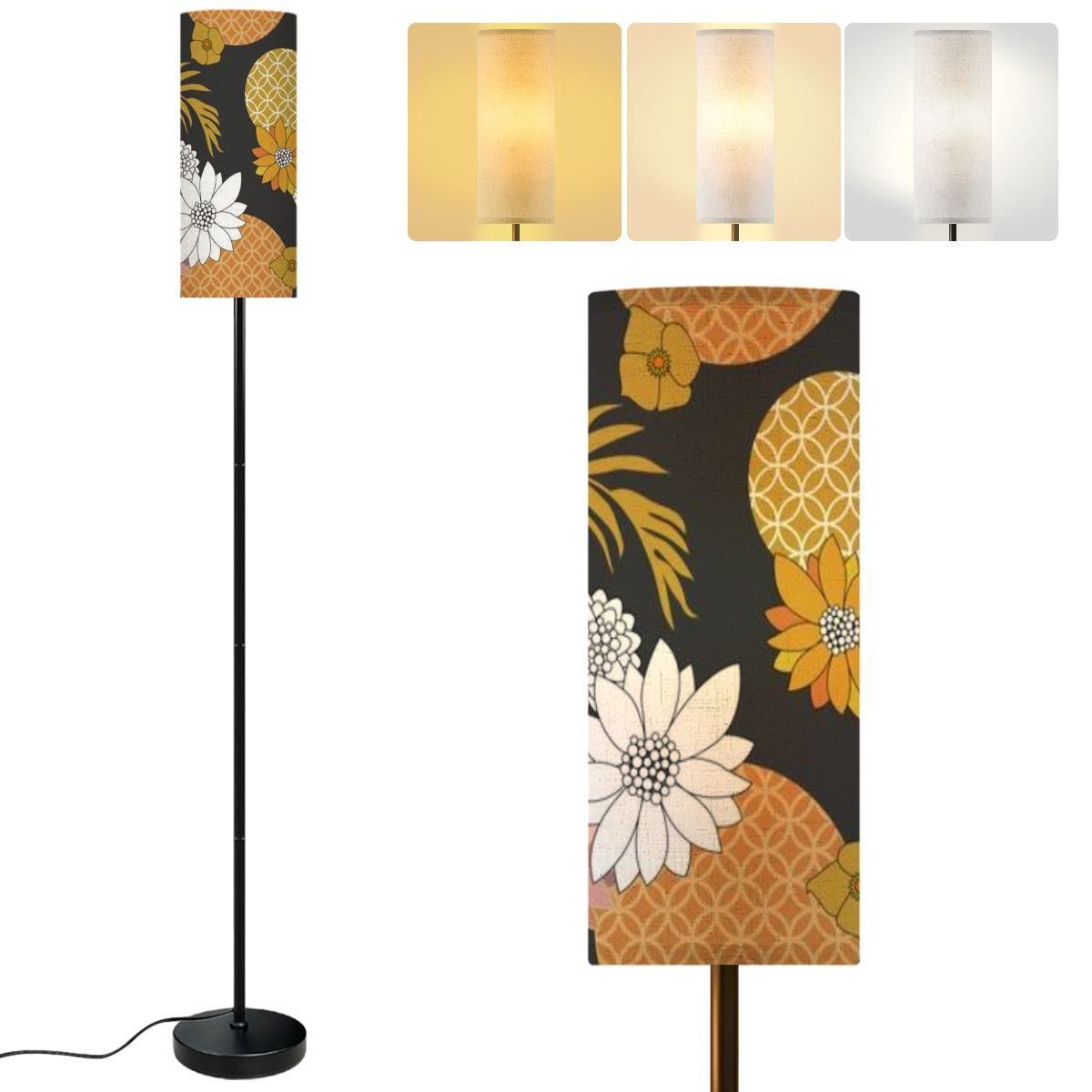 Modern Standing Floor Lamp Golden silver floral pattern Japanese motifs ...