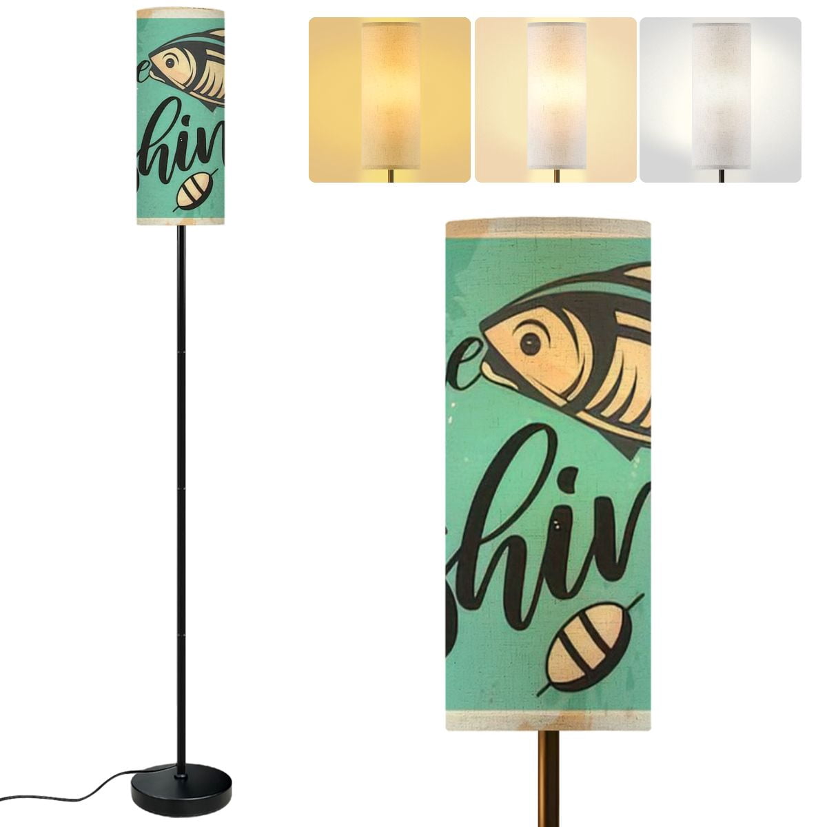 Modern Standing Floor Lamp Gone fishing vintage decorative sign Retro ...