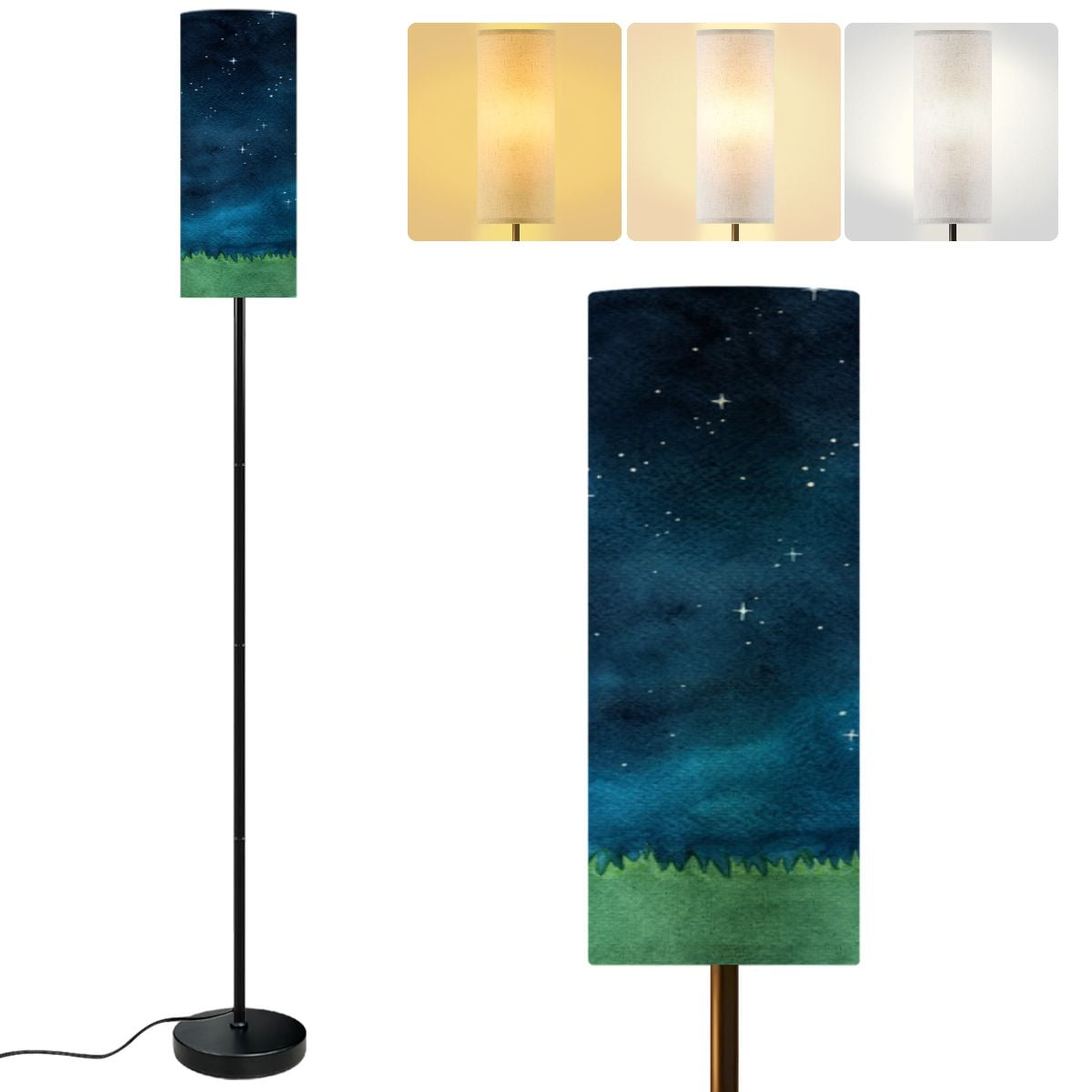 Modern Standing Floor Lamp Grass meadow night sky watercolor hand ...