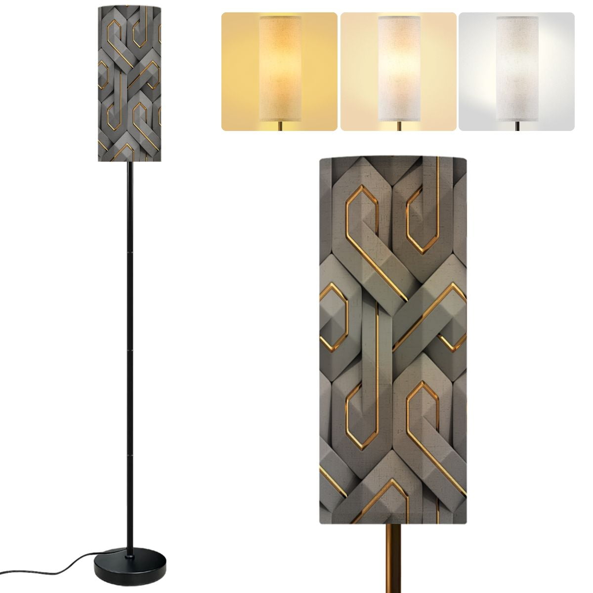 Modern Standing Floor Lamp Gray 3D panels geometric knot gold decor ...