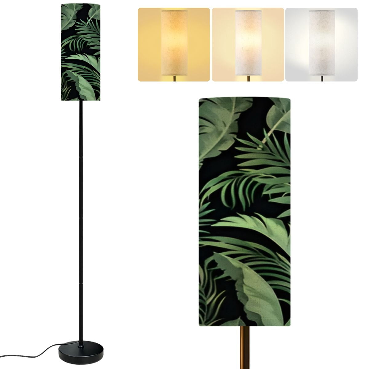 Modern Standing Floor Lamp Green tropical palm leaves seamless Trendy ...