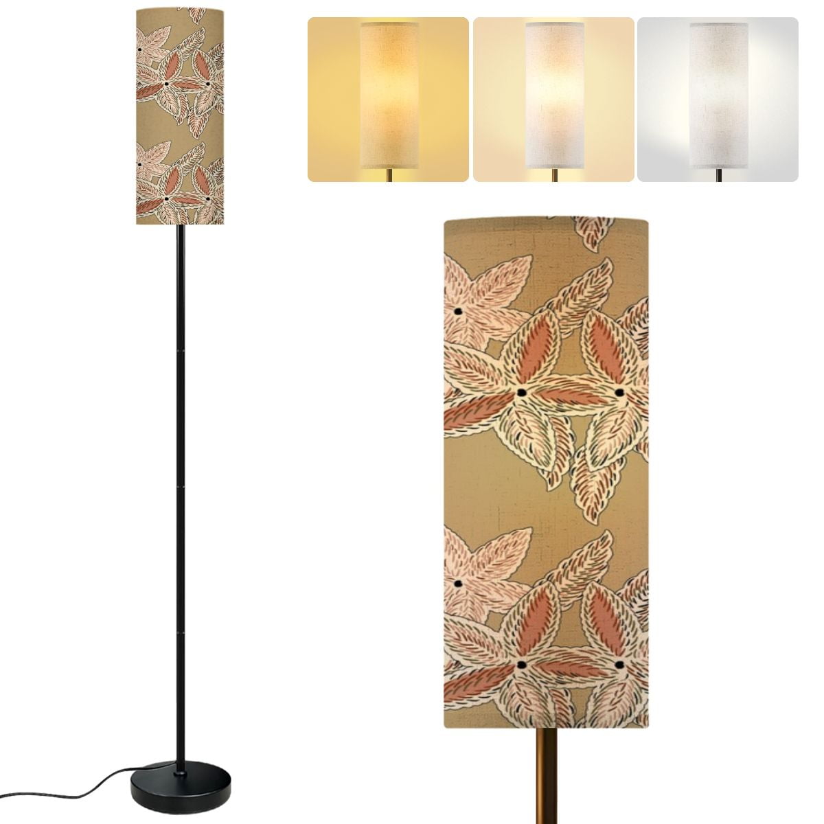 Modern Standing Floor Lamp Hand drawing seamless floral design Dimmable ...