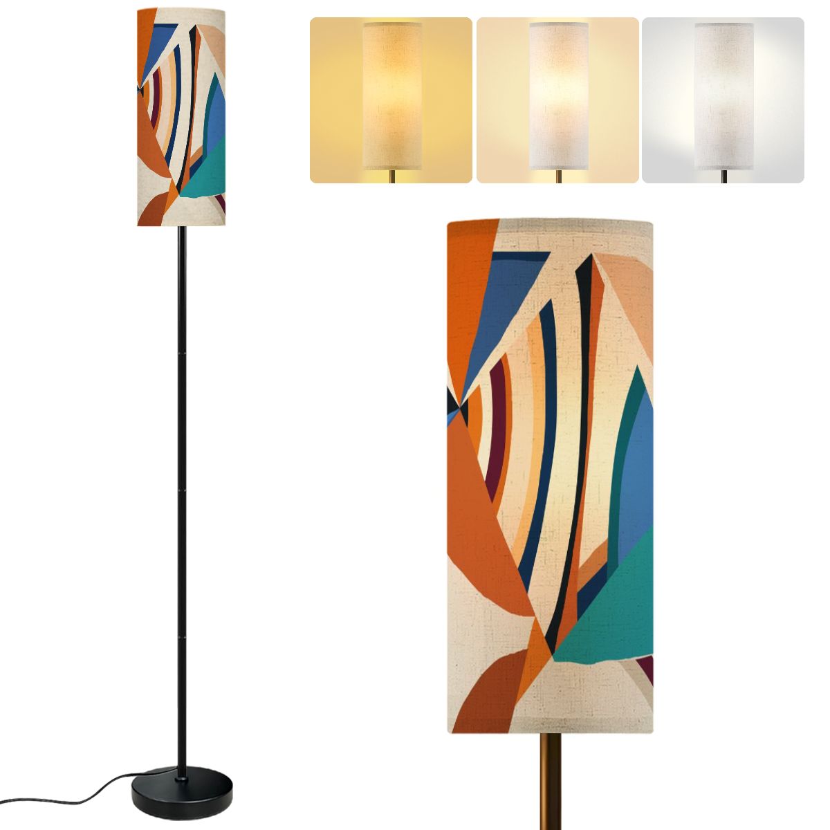 Modern Standing Floor Lamp Hand drawn dynamic geometric abstract print ...