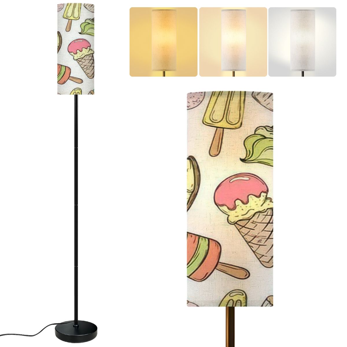 Modern Standing Floor Lamp Hand drawn sweets candies doodles food white ...