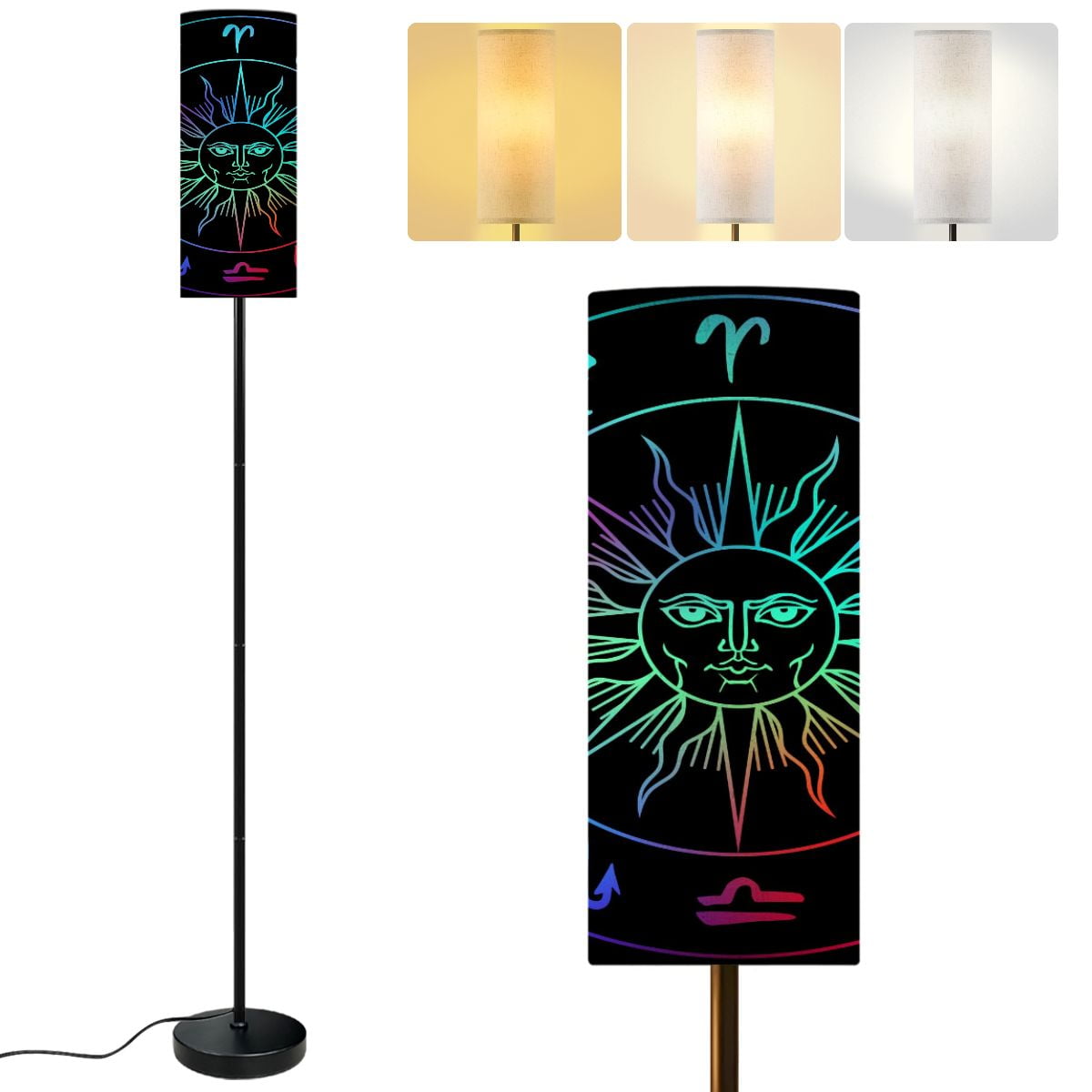 Modern Standing Floor Lamp Hand drawn zodiac signs around sun face ...