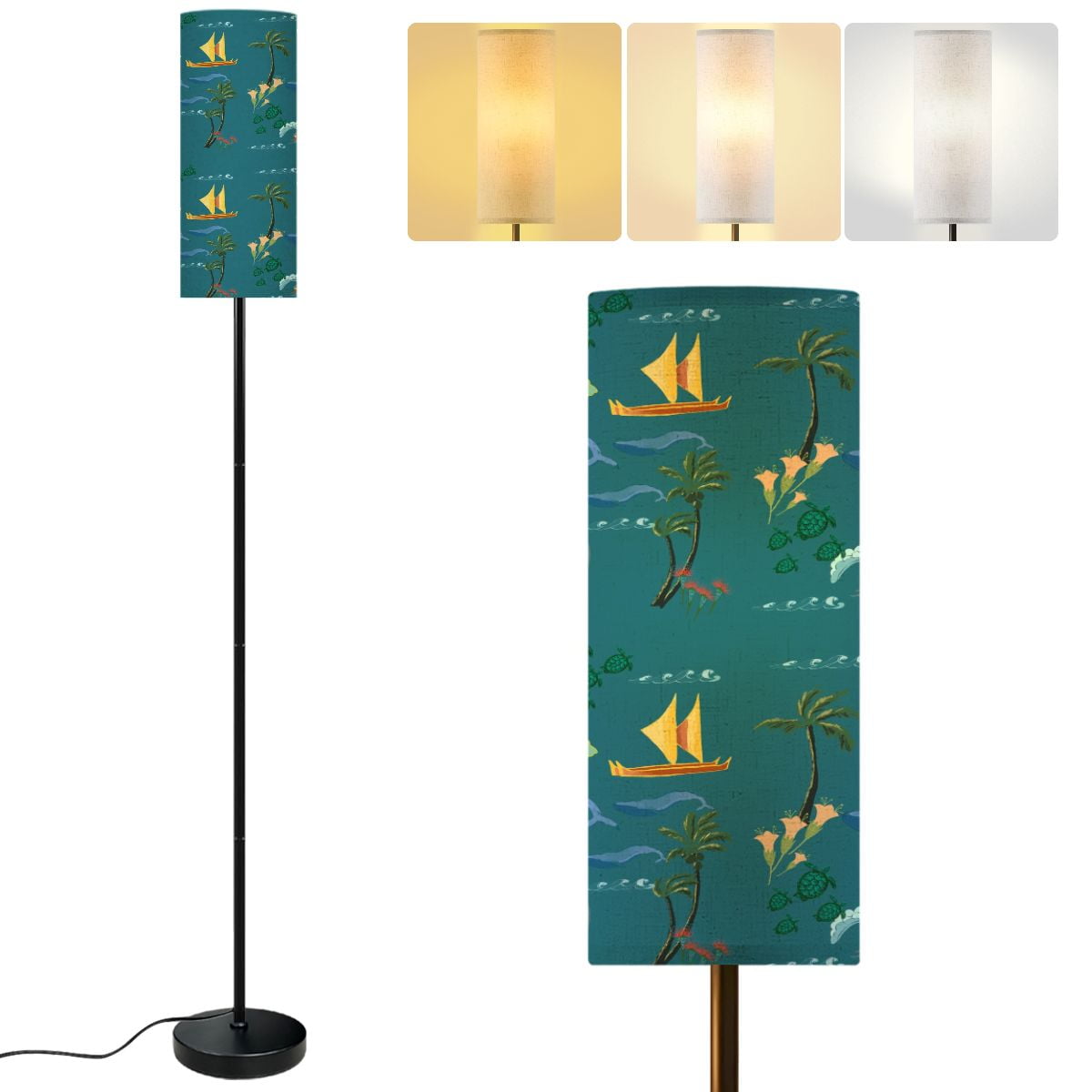 Modern Standing Floor Lamp Hawaii surfer boat sea turtles palm tree ...