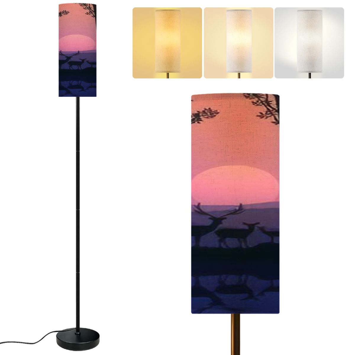 Modern Standing Floor Lamp Herd deer natural forest Wild animals ...