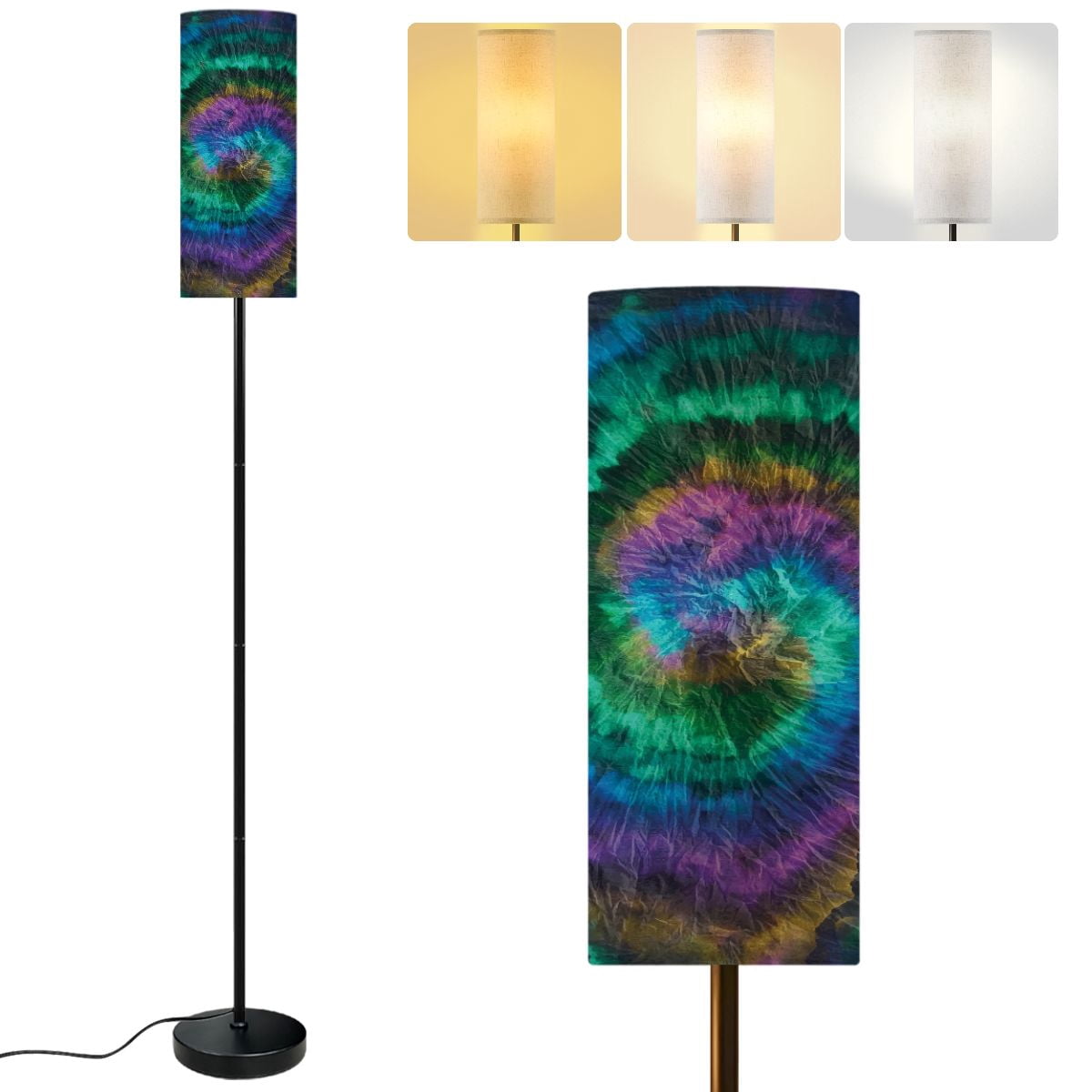 Modern Standing Floor Lamp Hippie Tie Dye Swirl Psychedelic Boho Multi ...
