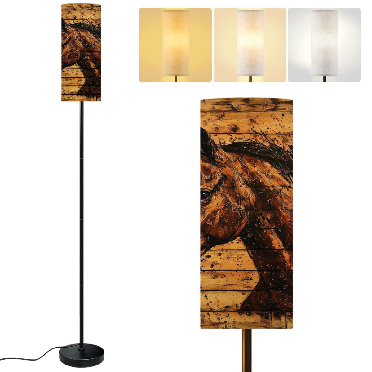 Modern Standing Floor Lamp Horse Portrait Wooden Flowing Mane Textured ...
