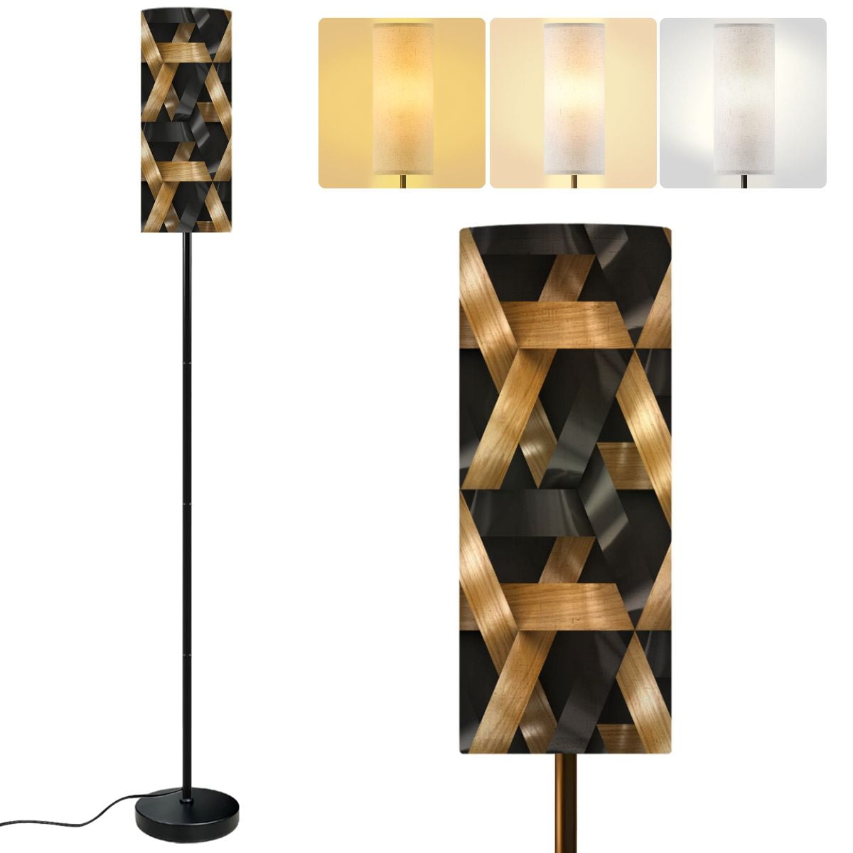Modern Standing Floor Lamp Interlocking stripes wooden golden 3d ...