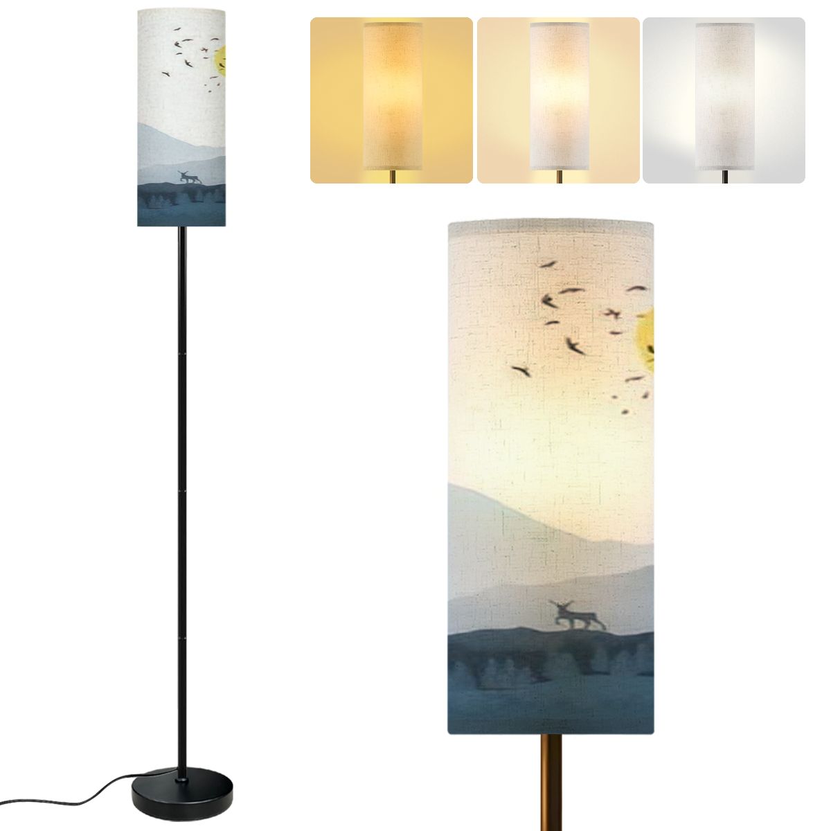 Modern Standing Floor Lamp Landscape design mountains deer Panoramic ...