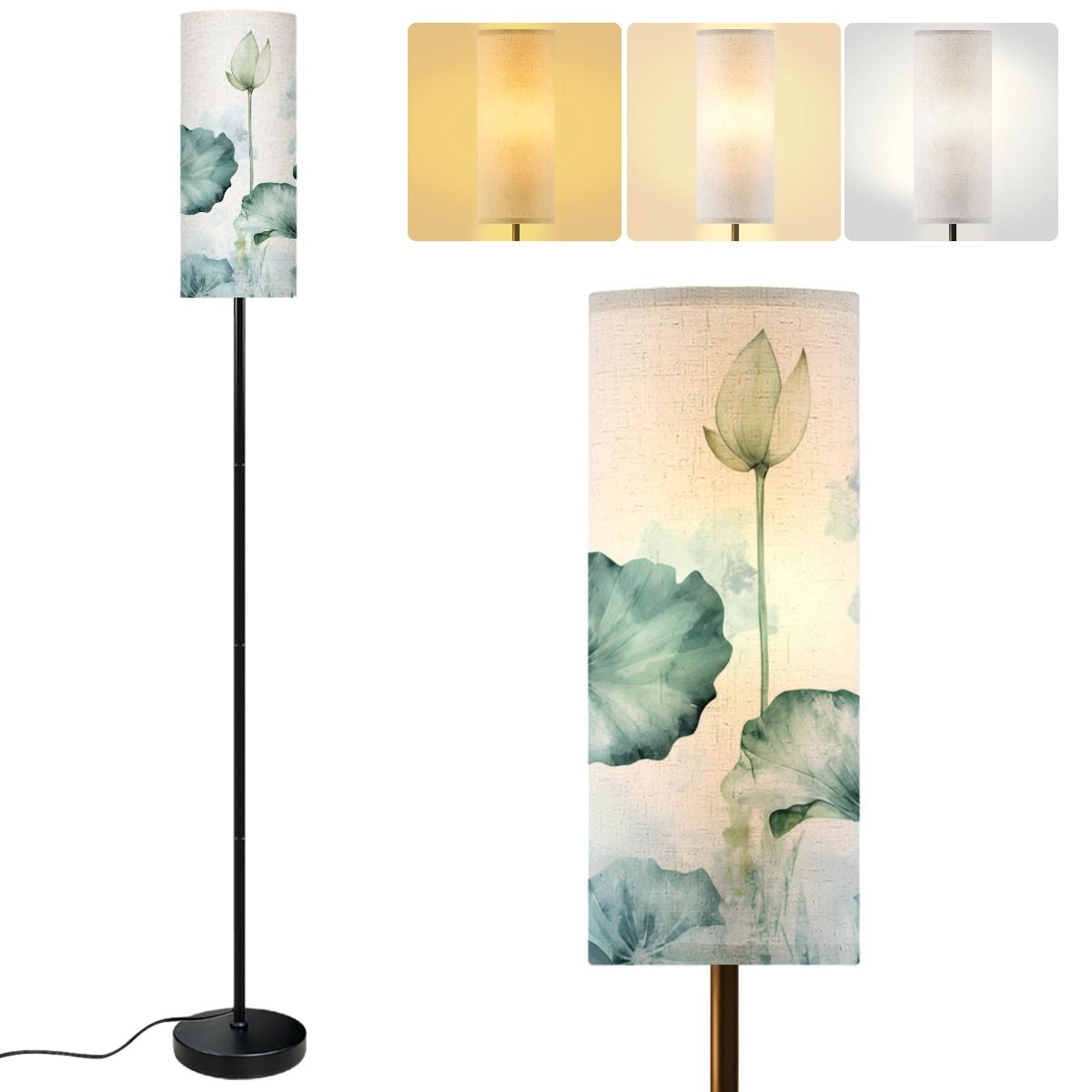Modern Standing Floor Lamp Lily Pad Peel Stick Black Green Lotus ...