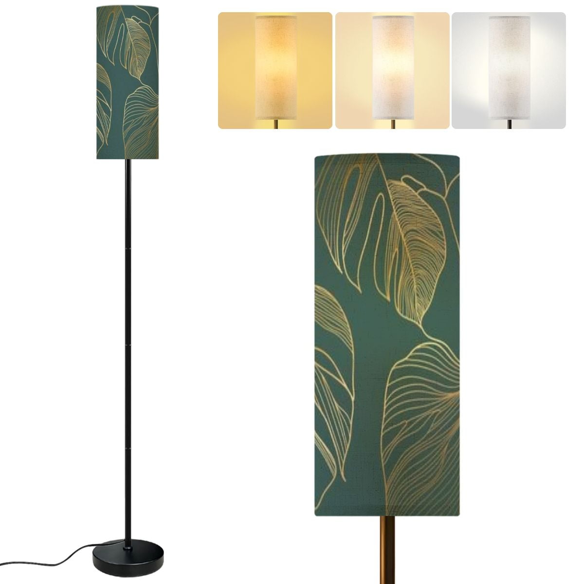 Modern Standing Floor Lamp Luxury gold nature green Floral Golden split leaf Philodendron plant ...