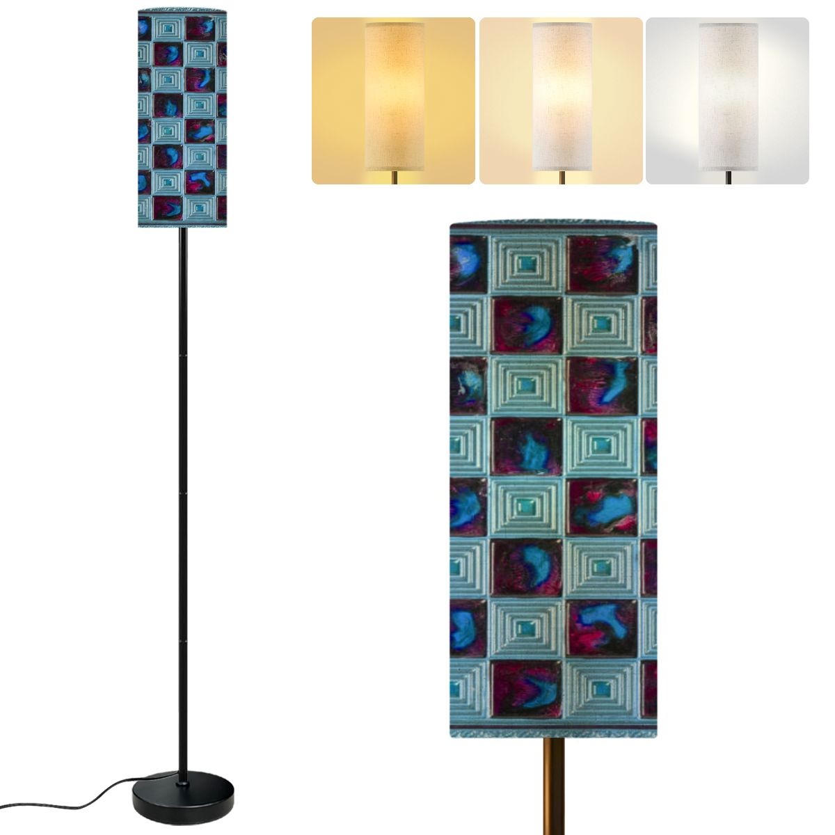 Modern Standing Floor Lamp Luxury metal chess board white Dimmable ...