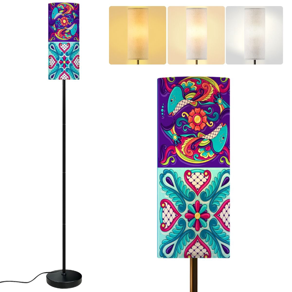 Modern Standing Floor Lamp Mexican talavera ceramic tile pattern fishes ...