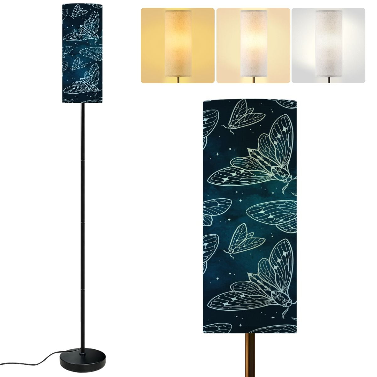 Modern Standing Floor Lamp Moths butterflies sky crescent moon stars ...