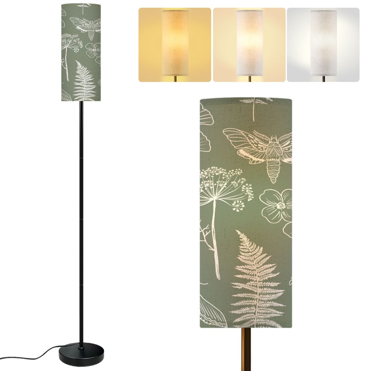 Modern Standing Floor Lamp Moths butterfly grass seamless pattern Hand ...