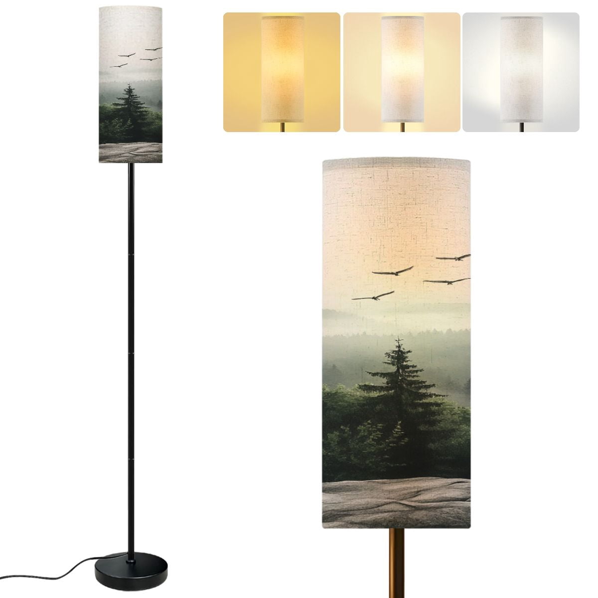 Modern Standing Floor Lamp Mountain Foggy Forest Tree Landscape Misty ...