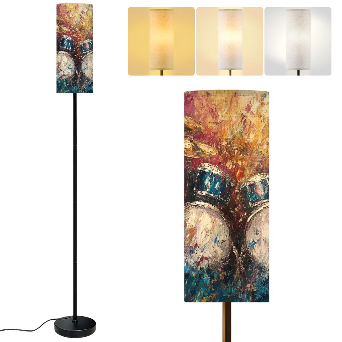 Modern Standing Floor Lamp Music Drum Set Cymbals Abstract Vivid Color ...