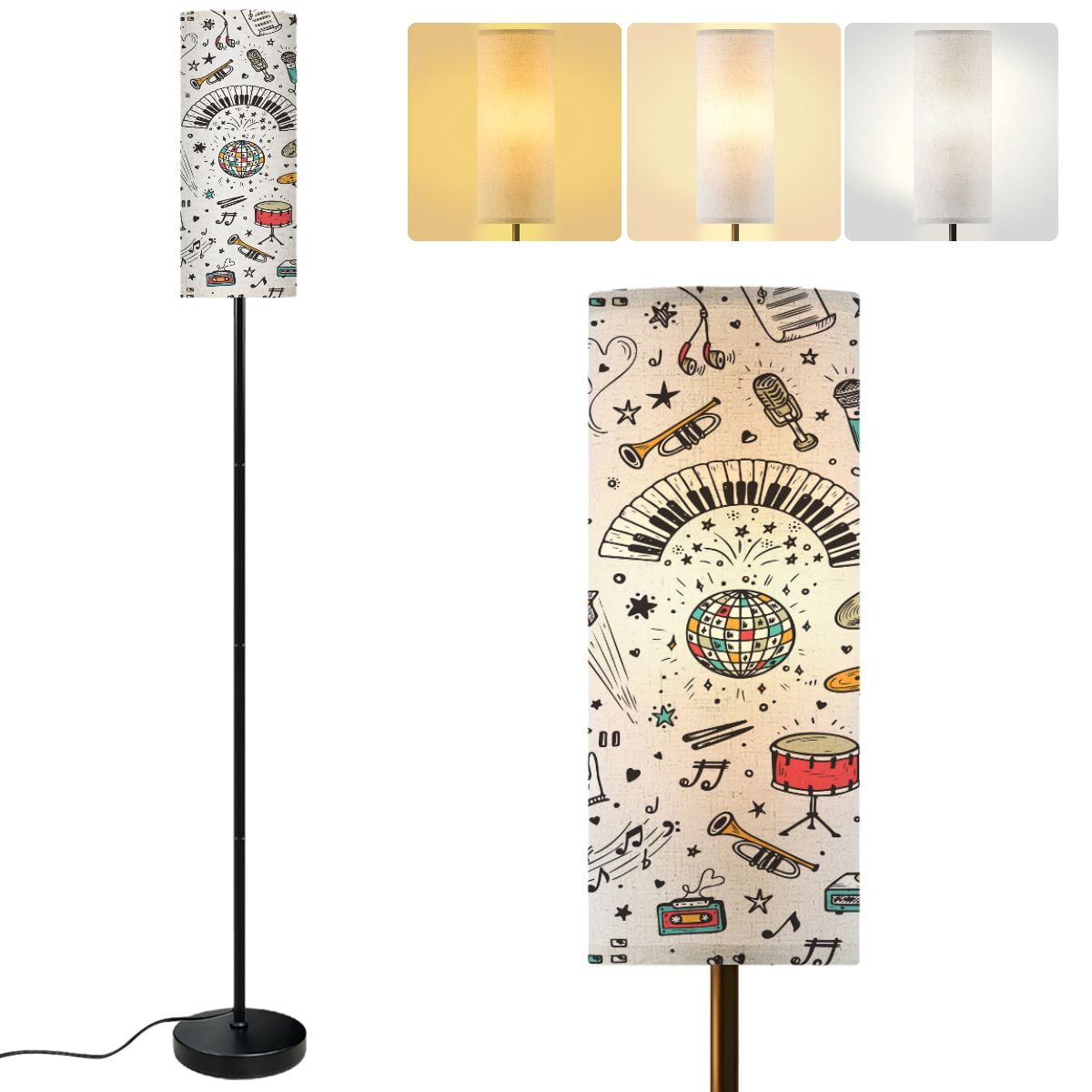 Modern Standing Floor Lamp Music Seamless pattern Hand drawn doodle ...