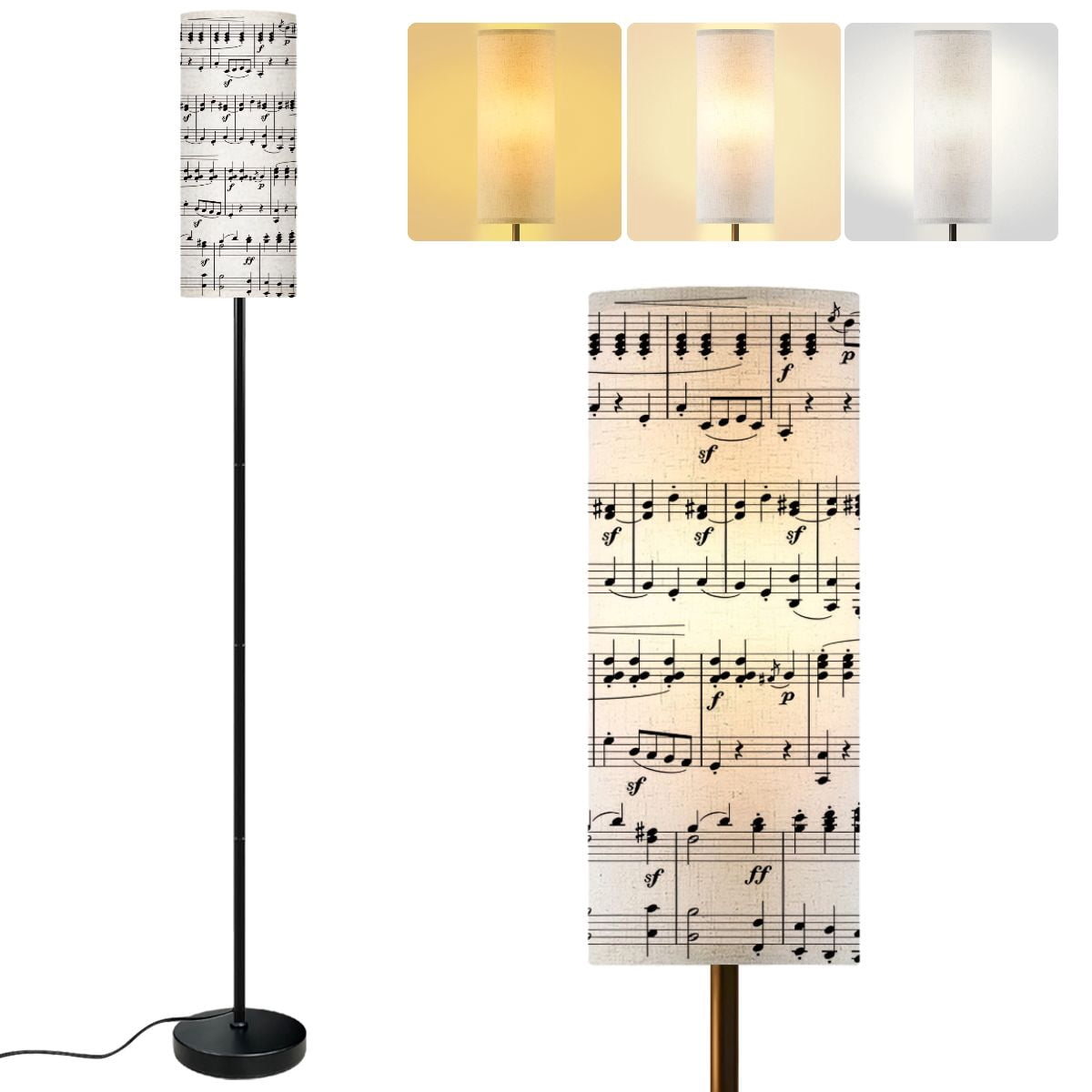 Modern Standing Floor Lamp Music Sheet Png Music Notes Dimmable Metal ...
