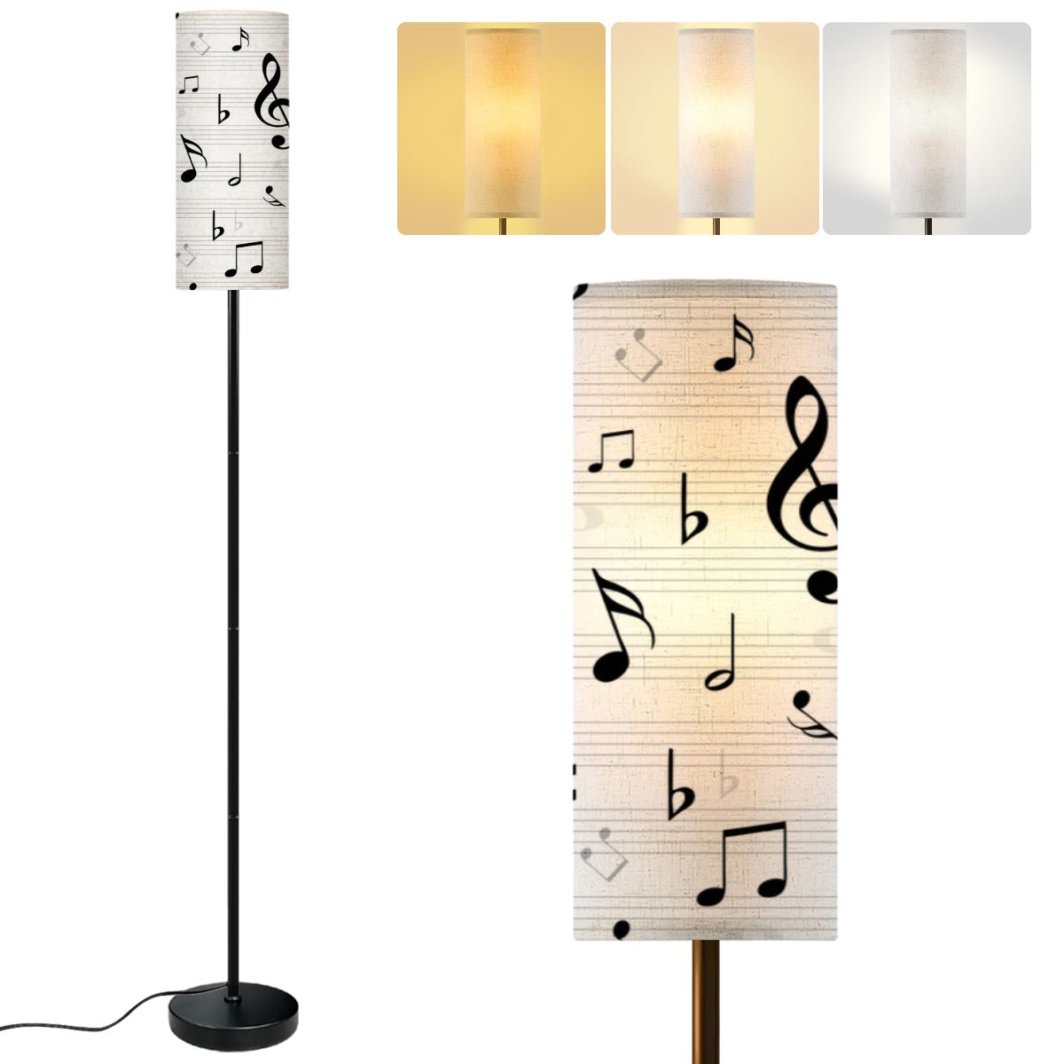 Modern Standing Floor Lamp Music notes seamless Dimmable Metal Pole ...