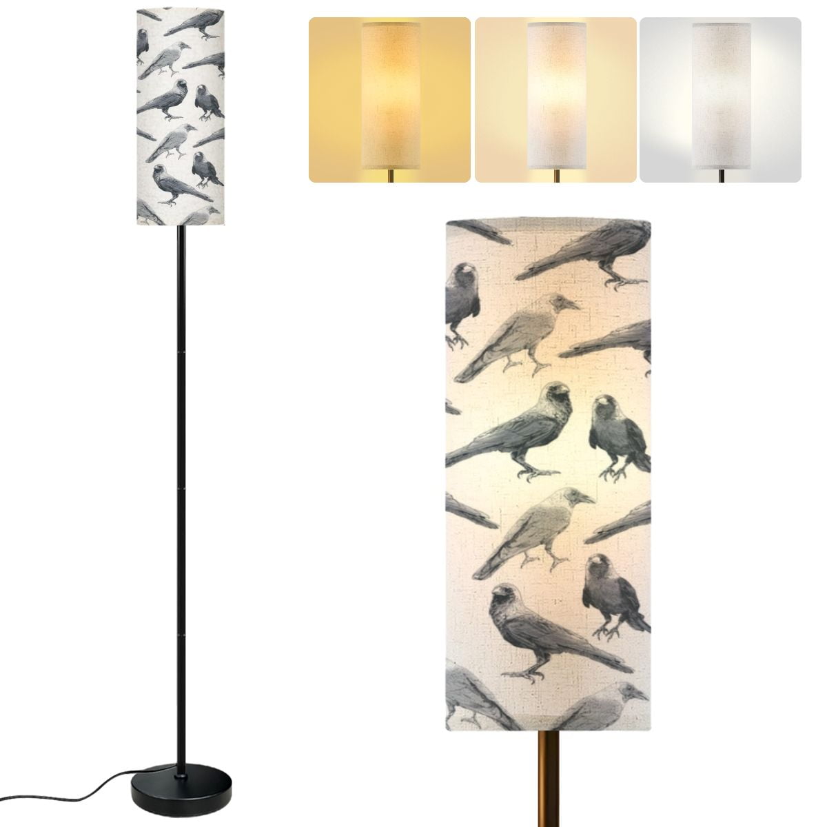 Modern Standing Floor Lamp Nature seamless Raven white Monochrome ...