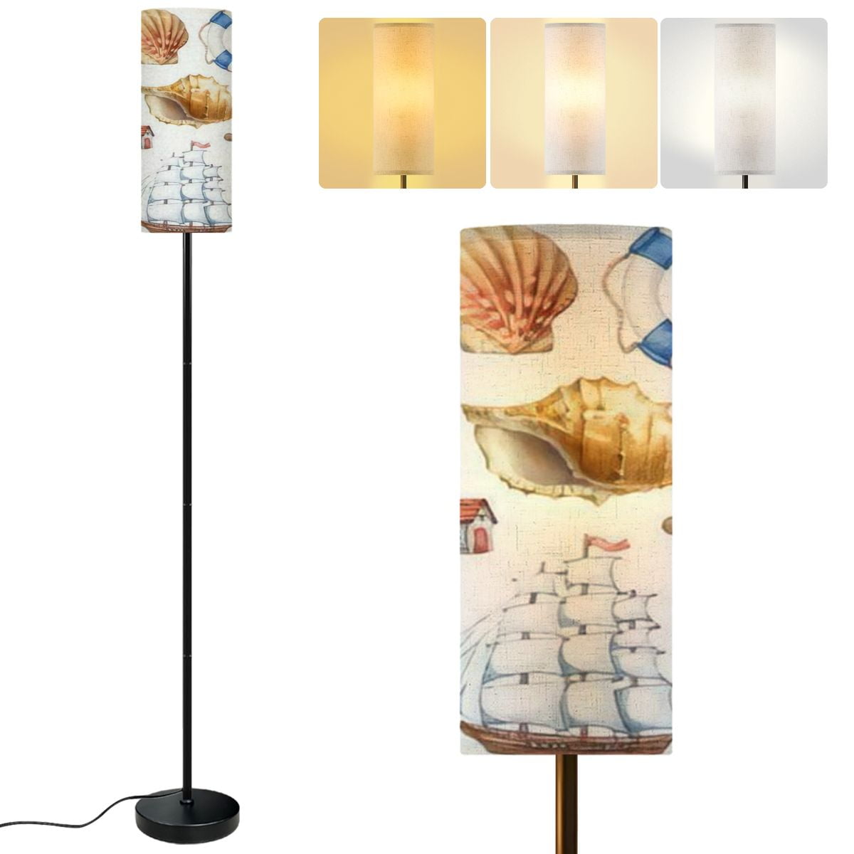 Modern Standing Floor Lamp Nautical seamless watercolor illustrations ...