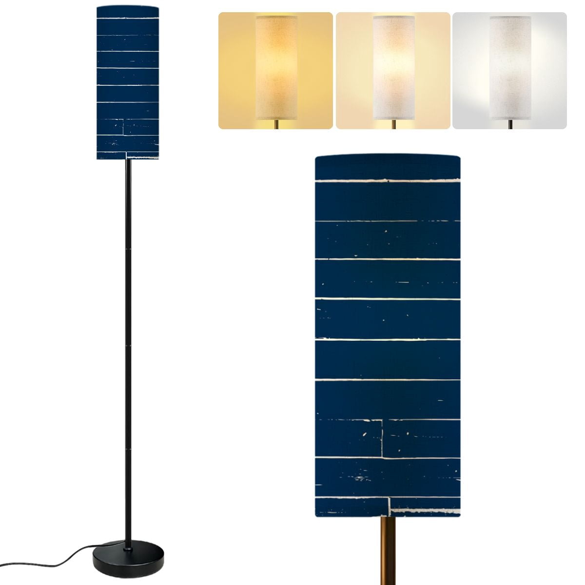 Modern Standing Floor Lamp Navy blue negative reclaimed wood surface ...