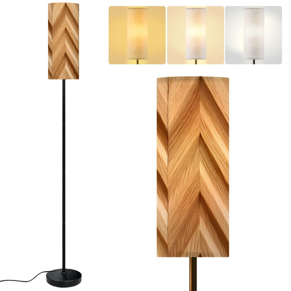 Modern Standing Floor Lamp Oak Slat Wood Wooden Slats Vertical Stripes ...