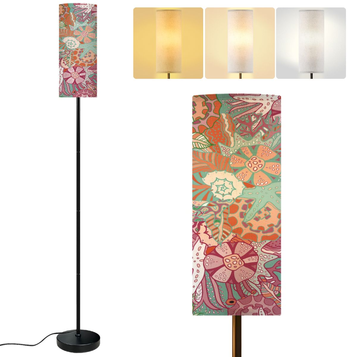 Modern Standing Floor Lamp Ocean sea seamless pattern blue seashells ...