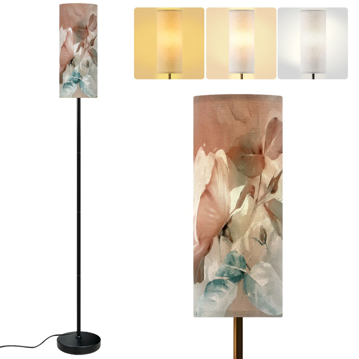 Modern Standing Floor Lamp Oil painting flower rose leaves Botanic ...