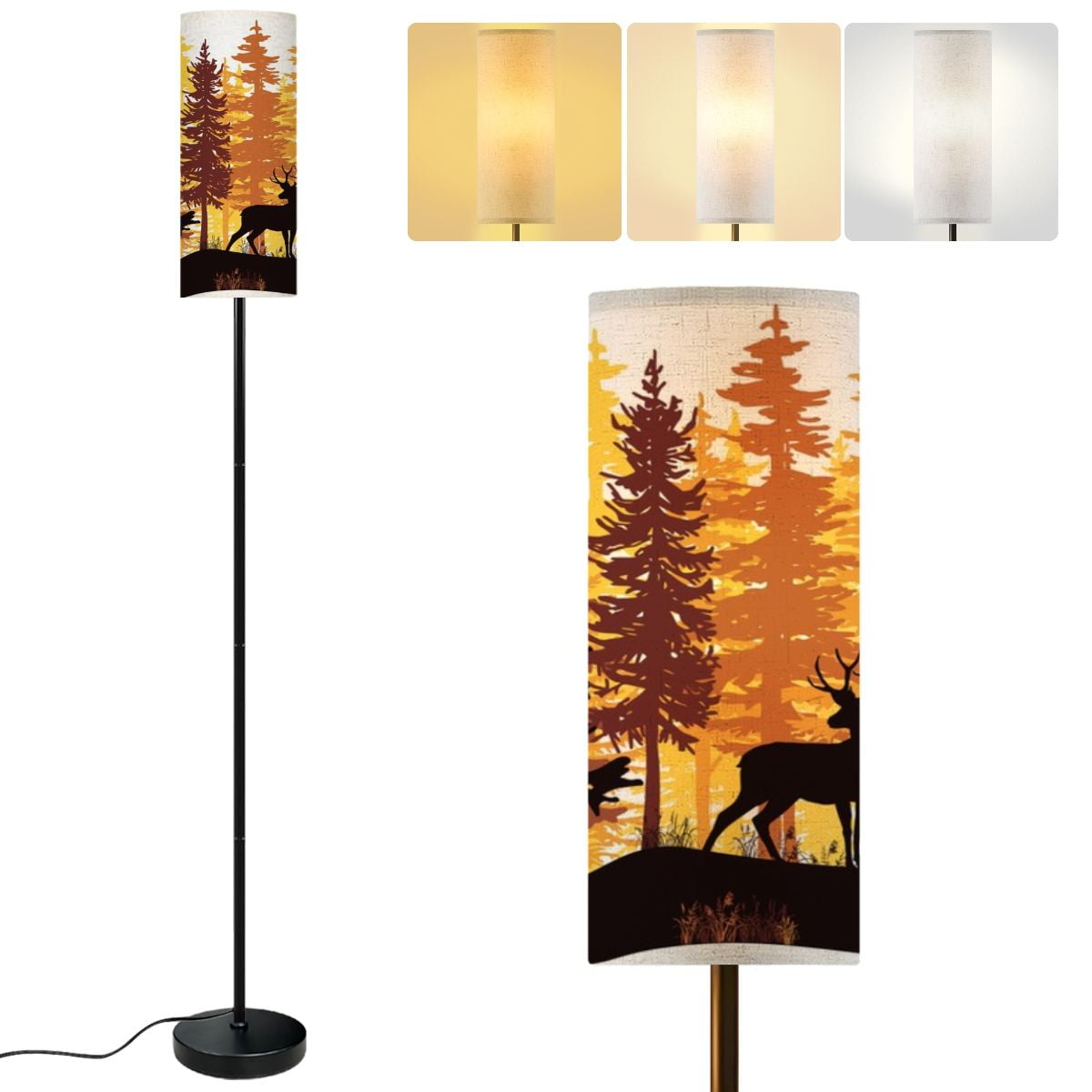 Modern Standing Floor Lamp Orange yellow sunset coniferous forest Deer ...