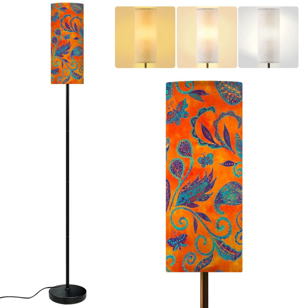 Modern Standing Floor Lamp Paisley watercolor floral pattern tile ...