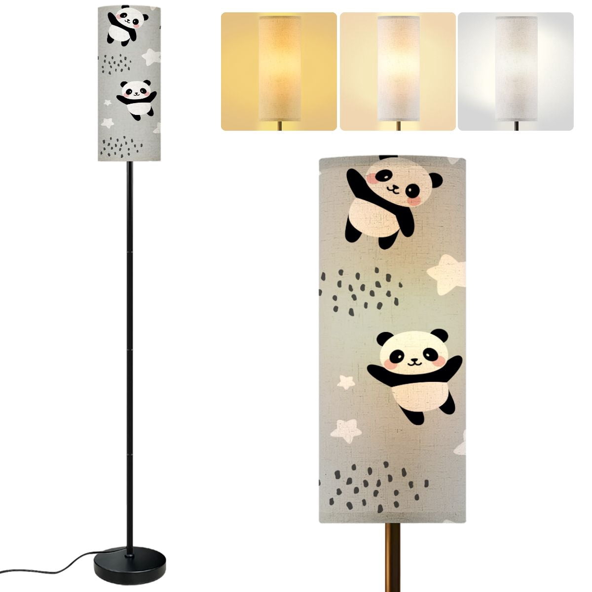 Modern Standing Floor Lamp Panda Seamless Pattern Happy cute panda sky ...