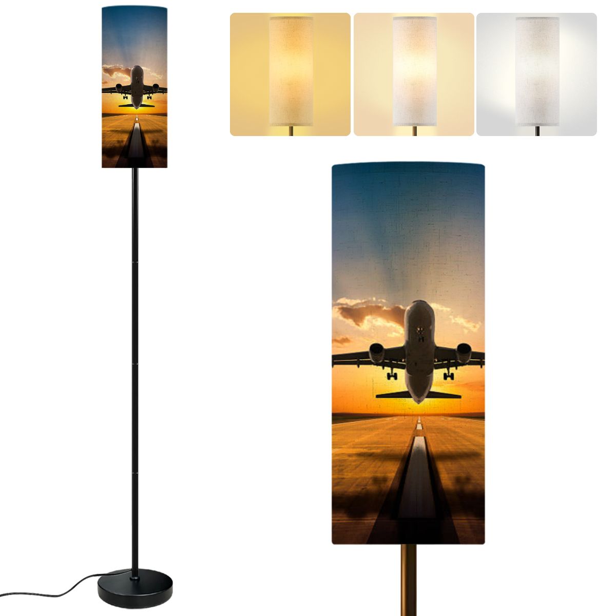 Modern Standing Floor Lamp Passenger airplane taking off sunset ...