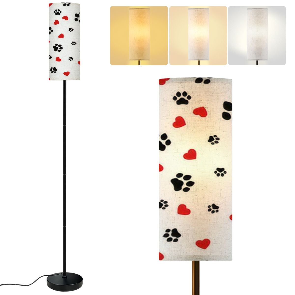 Modern Standing Floor Lamp Paw print seamless Traces Cat Textile Cat ...