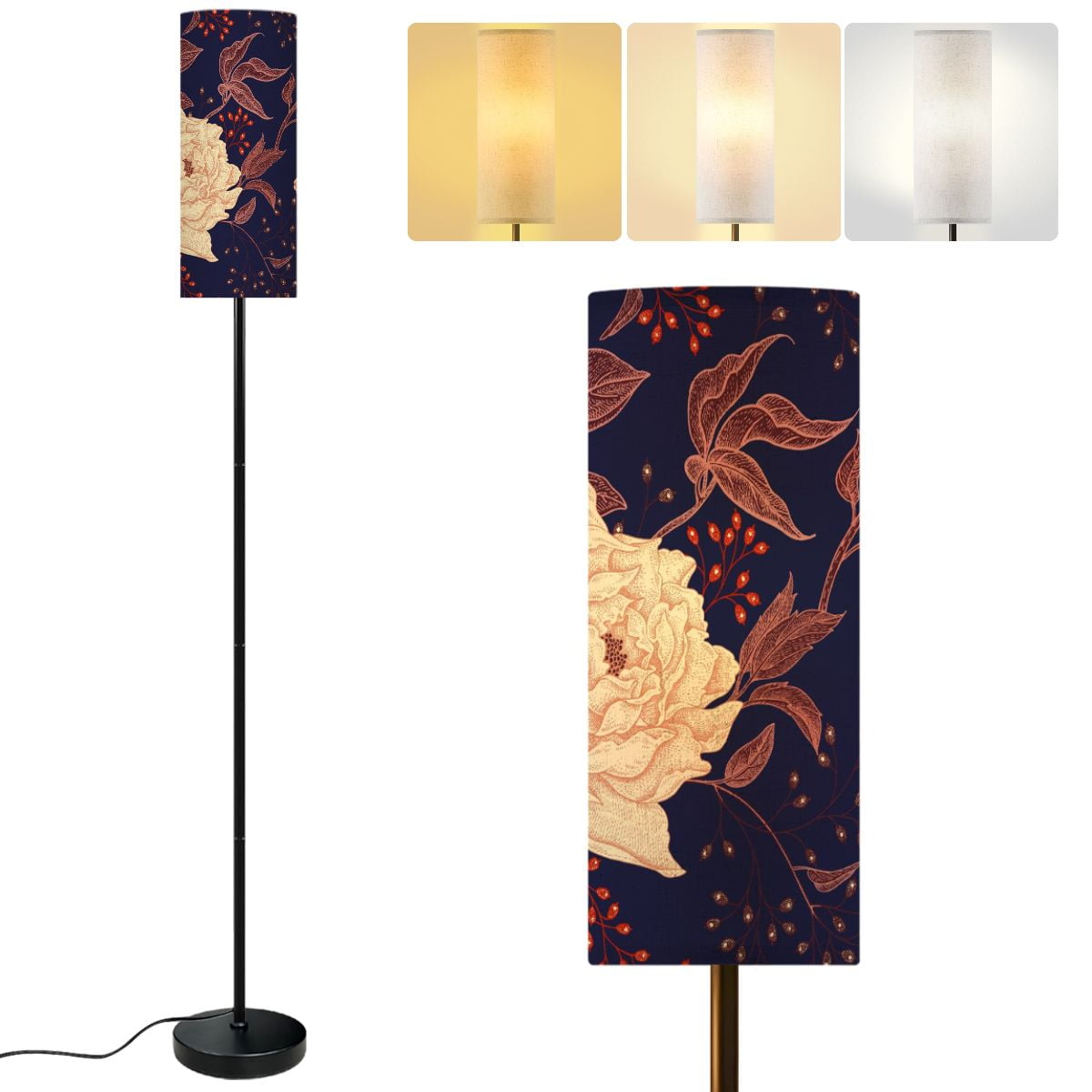 Modern Standing Floor Lamp Peonies roses Floral vintage seamless Gold ...