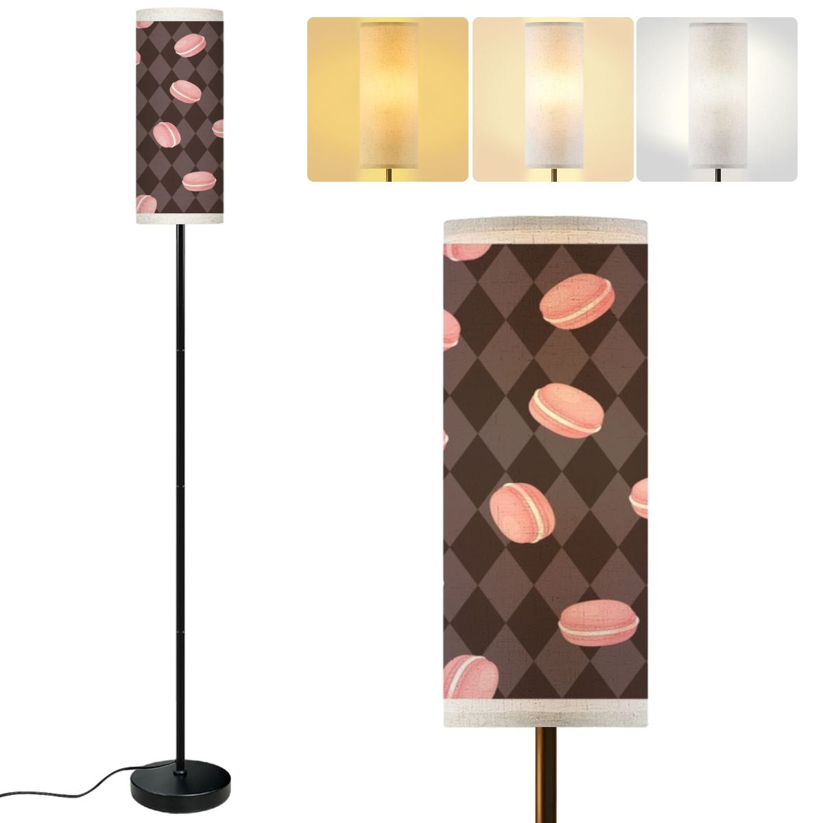 Modern Standing Floor Lamp Pink macaron dessert seamless pattern coffee ...