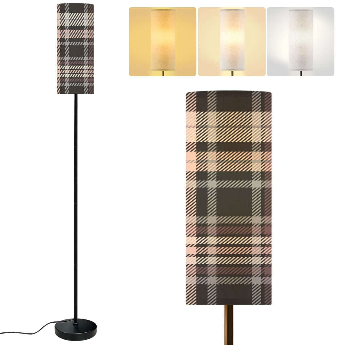 Modern Standing Floor Lamp Plaid check patten black pink gray cream ...