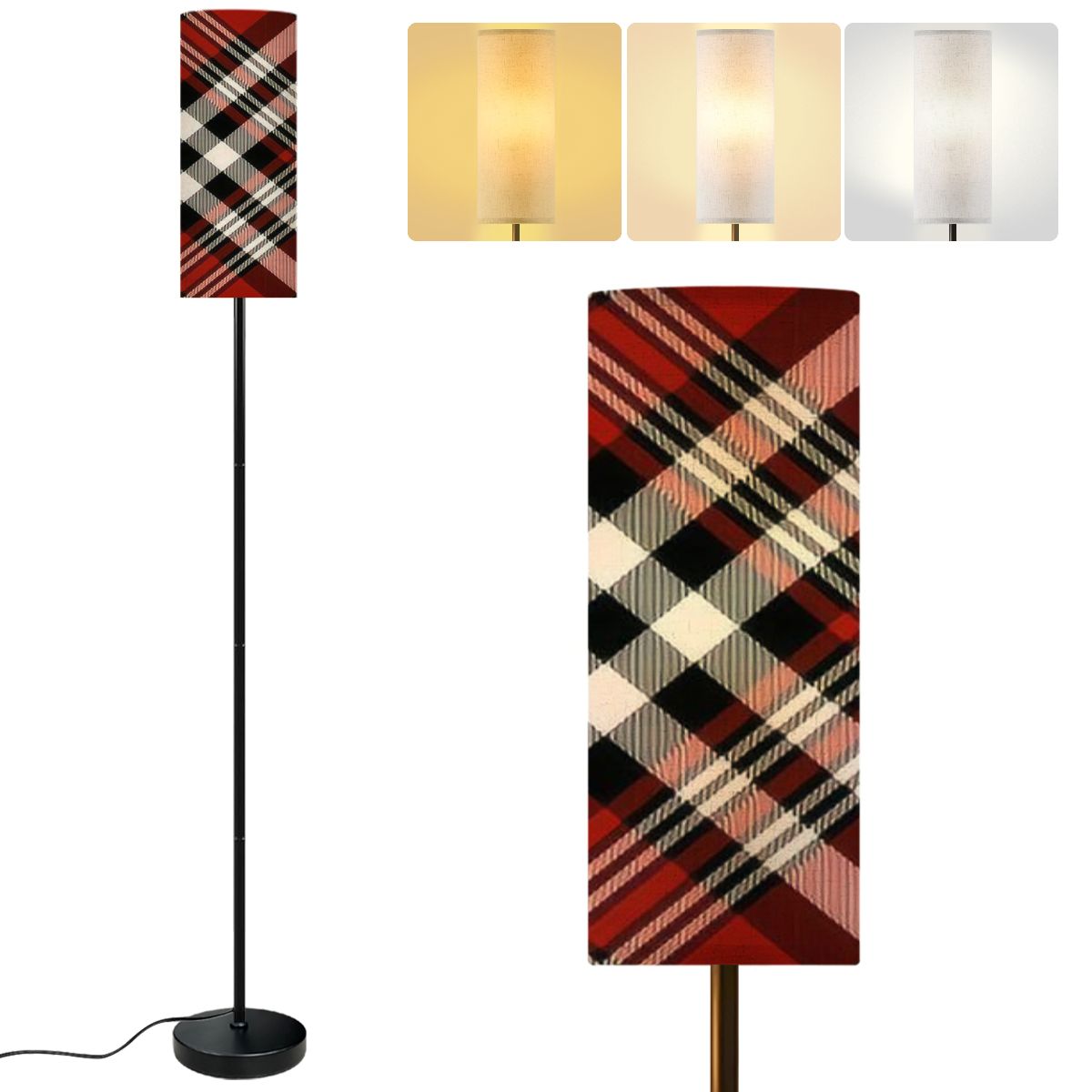 Modern Standing Floor Lamp Plaid check patten red beige black Seamless ...