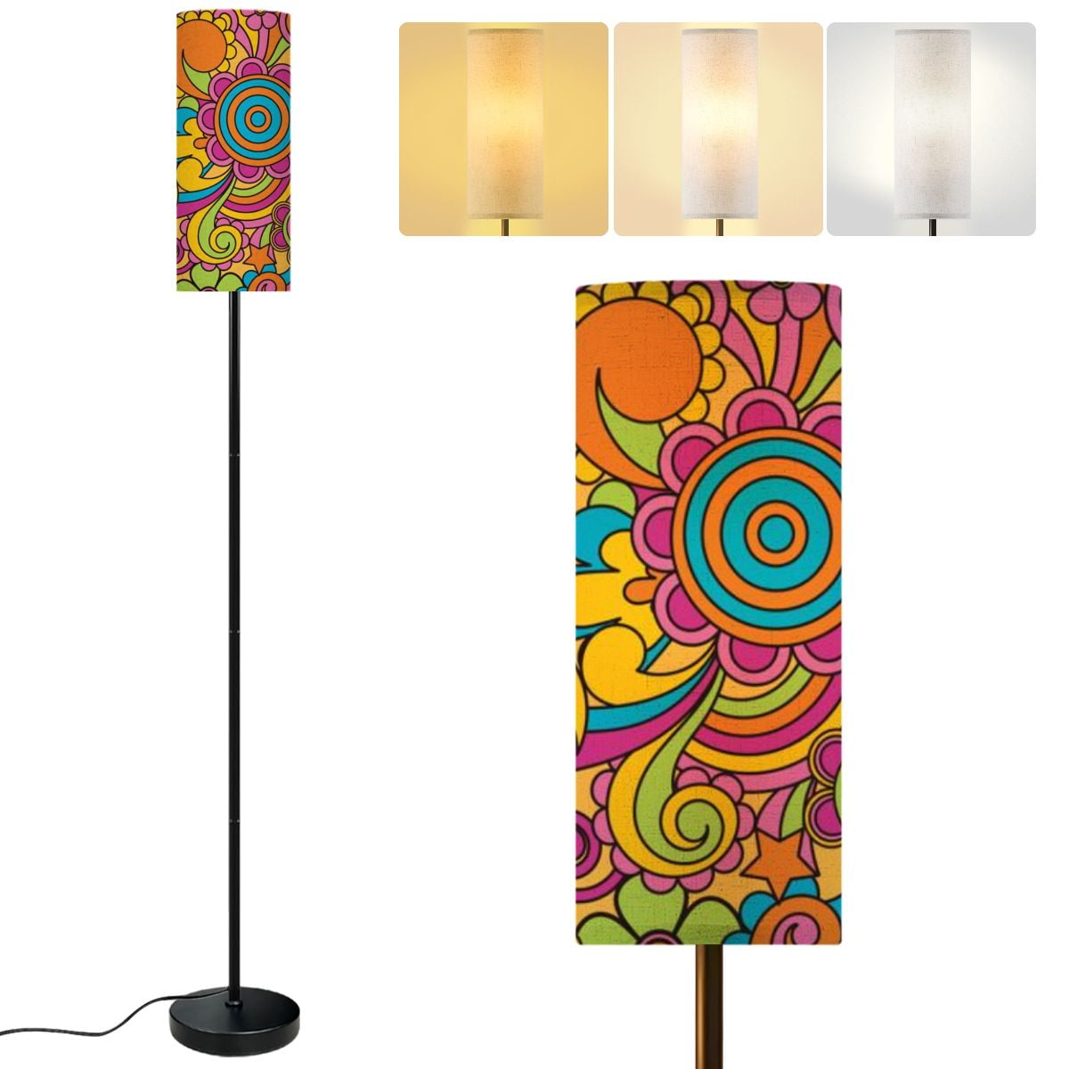 Modern Standing Floor Lamp Psychedelic groovy Eyes flowers pastel ...