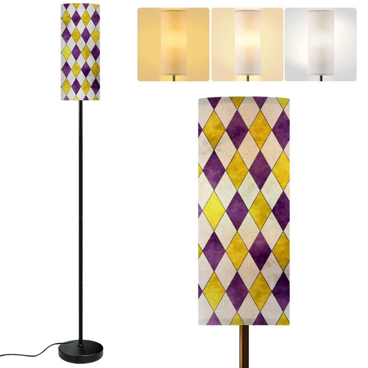 Modern Standing Floor Lamp Purple gold white textured diamond pattern ...
